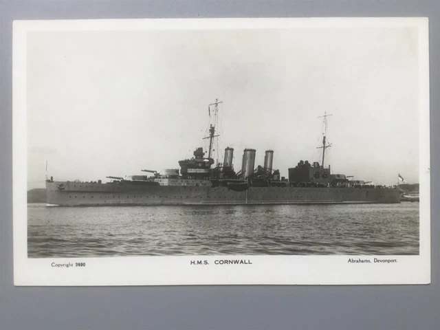 HMS CORNWALL HEAVY cruiser sunk by Japanese aircraft 1942 (Abrahams) RP ...