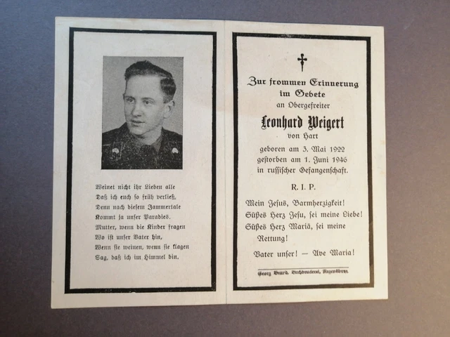 WW2 GERMAN DEATH Card Panzer Russian POW. Died 1946 Original. £14.00 ...