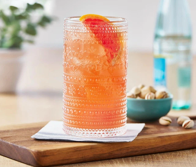 FOUR (4) PIONEER Woman ~ CHANNING ~ 18 Oz ~ Embossed ~ Tumblers ~ Clear ...