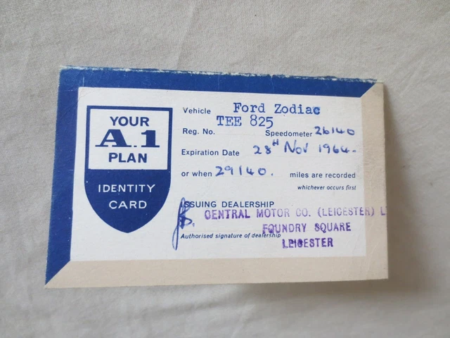 FORD ZODIAC WARRANTY Identity Card 1964 $7.50 - PicClick AU