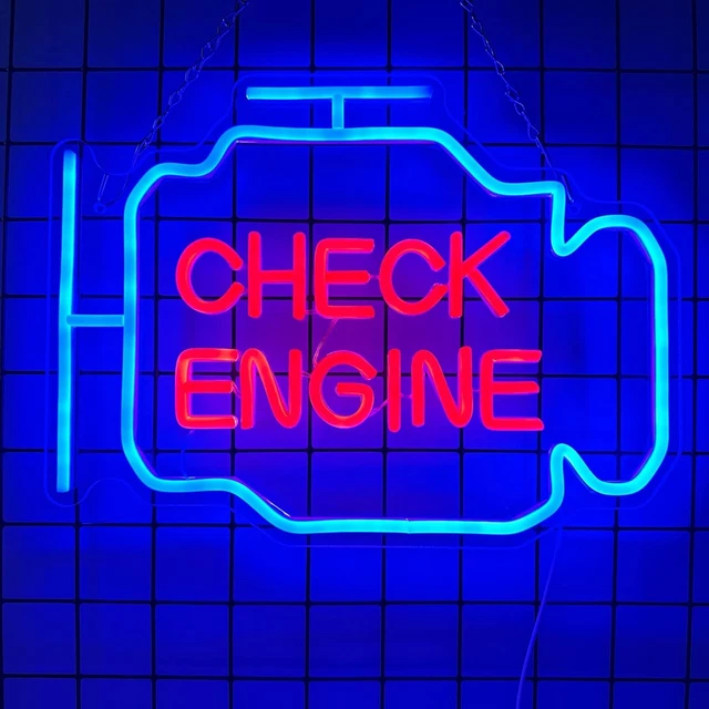 CHECK ENGINE HANGING Neon Sign USB LED Wall Decor Garage Game Room ...