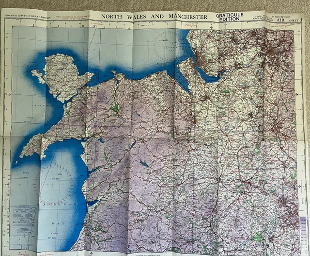 ORIGINAL 1943 WW2 RAF War Office map of North Wales & Manchester £5.00 ...