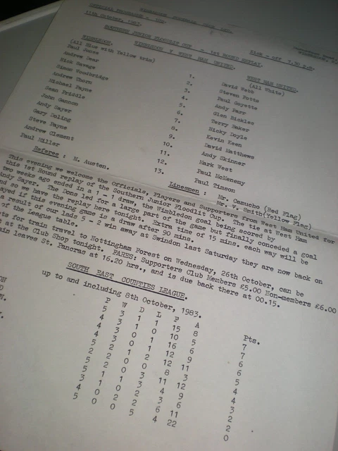 WIMBLEDON V WEST HAM UNITED, 11th OCT 1983, SJFC, 1st ROUND REPLAY, SS ...