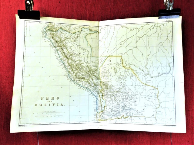PERU AND BOLIVIA Antique map South America Blackie & Son c 1860 England ...