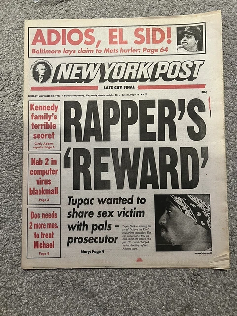 2PAC 1993 NEW York Post Newspaper Rappers Reward Tupac Rare Excellent ...