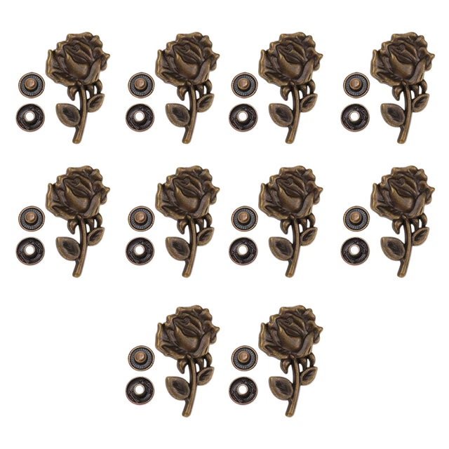 BRONZE 3D ROSE Flower Snap Button Fastener for DIY Clothes and Bags (10 ...