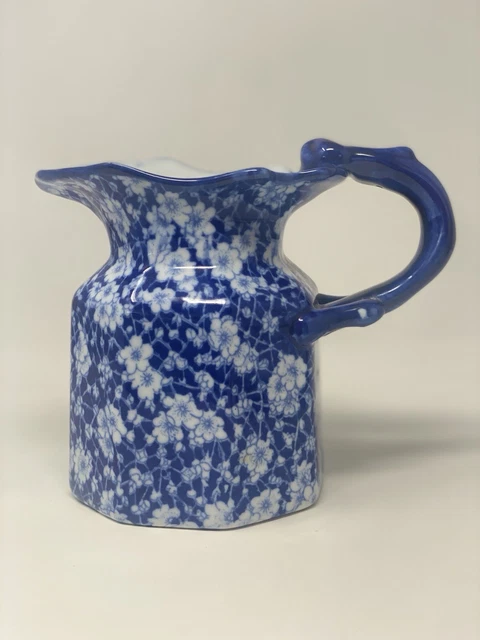 VINTAGE VICTORIA WARE Ironstone Pitcher Calico Blue White Floral Flow ...