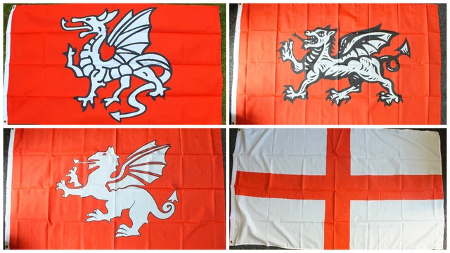 ANGLO-SAXON ENGLISH FLAG White Dragon/Wyvern 1066 Pendragon Medieval ...