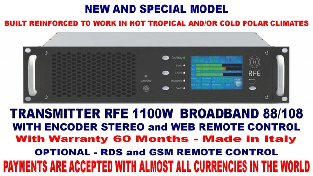 LIMITED BROADCAST 1.1KW FM Stereo Transmitter FM 88/108 WARRANTY 5 ...