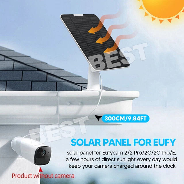 SOLAR PANELS FOR Eufy Eufycam Cam E 2C E2 Pro Wall Mount 300CM Power ...