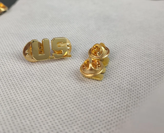 PAIR US ARMY OFFICERS "US" LETTERS COLLAR LAPEL PIN INSIGNIA METAL ...