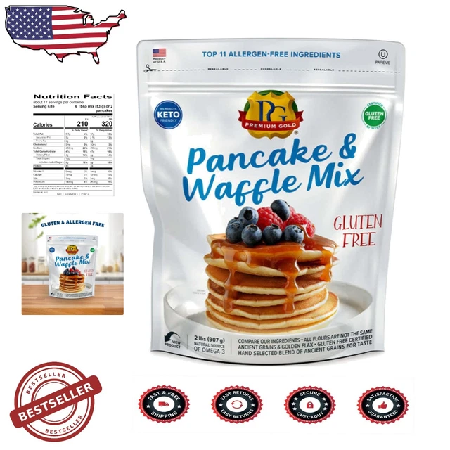 GLUTEN FREE WAFFLE Pancake Mix 2lb - 6g Whole Grains, Omega 3, Natural ...
