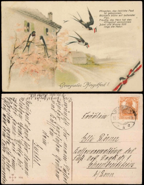 PFINGSTEN PENTECOST SCHWALBEN mit Flaggen Patriotika Deutschland 1918 ...