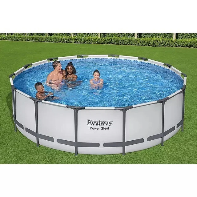 BESTWAY POWER STEEL Round Above Ground Swimming Pool Set L 14’ x W 42 ...