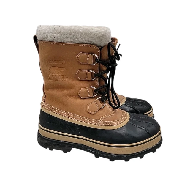 SOREL CARIBOU WINTER Boots Mens 9 Buff Black Waterproof Lined Lace Up ...