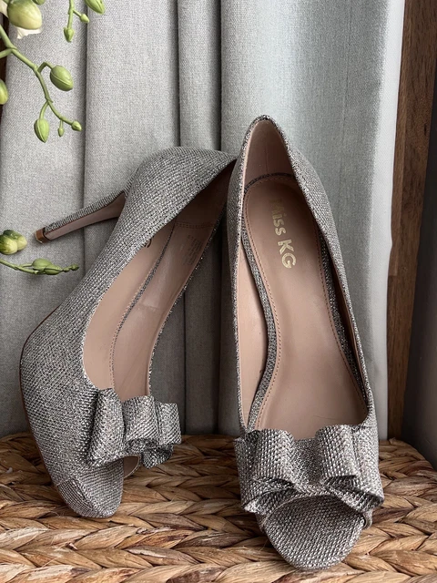 MISS KG KURT Geiger Silver High Heel Platform Peep Toe Shoes with Bow ...
