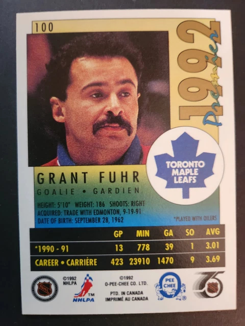 1991-92 O-PEE-CHEE PREMIER Grant Fuhr Hockey Card #100 Toronto Maple Leafs $0.01 - PicClick CA