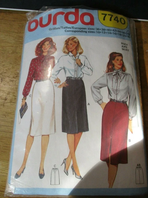 BURDA SEWING PATTERN No. 7740 Ladies Skirts Size 36,38,40, 42, 44,46,48 ...