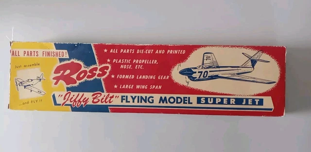 VTG. ROSS SUPER Jet Flying Balsa Model BOX AND INSTRUCTIONS ONLY NO ...