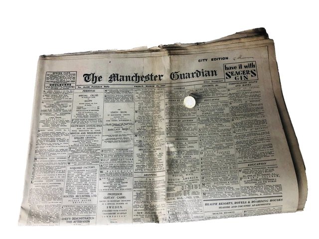 NEWSPAPER PAPER MANCHESTER Guardian March 1937 Ephemera Vintage ra £9. ...