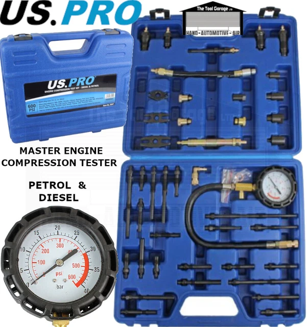 US PRO TOOLS Master Engine Compression Tester, Test Kit Diesel & Petrol ...
