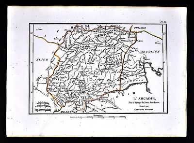 1822 TARDIEU MAPPA-ARCADIA megalopoli caphyes pheneos tegee-ANTICA ...