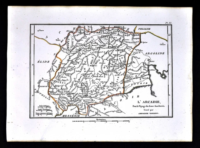 1822 TARDIEU MAP - Arcadia Megalopolis Caphyes Pheneos Tegee - Ancient ...