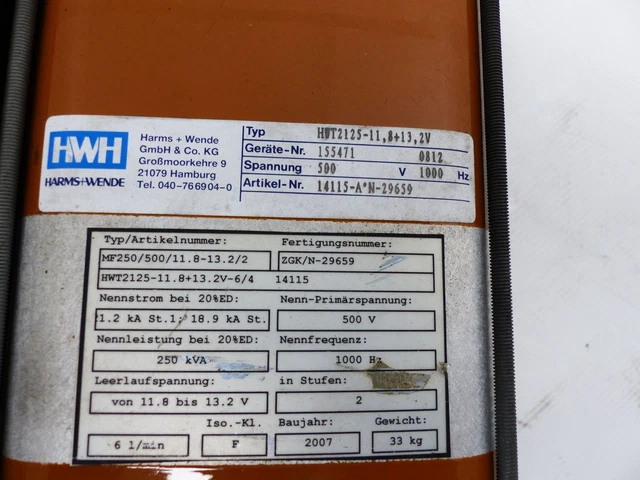 HARMS+WENDE HWT2125-11,8+13,2V 14115 trasformatore per saldatura 500V ...
