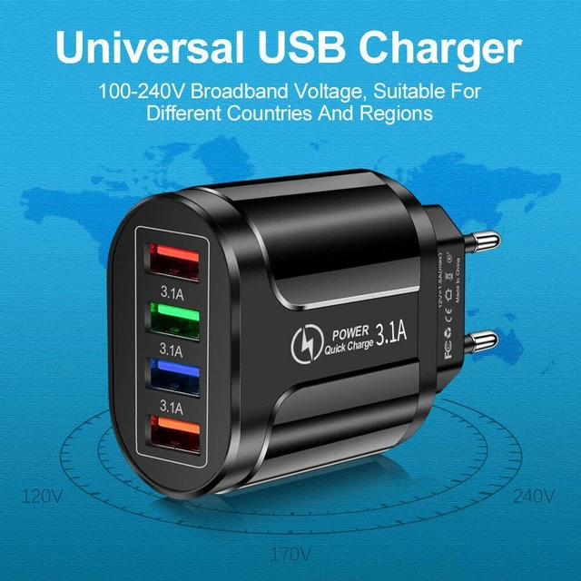 UNIVERSAL LED 4 Ports Fast Quick Charger USB Transformer Adapter Power ...