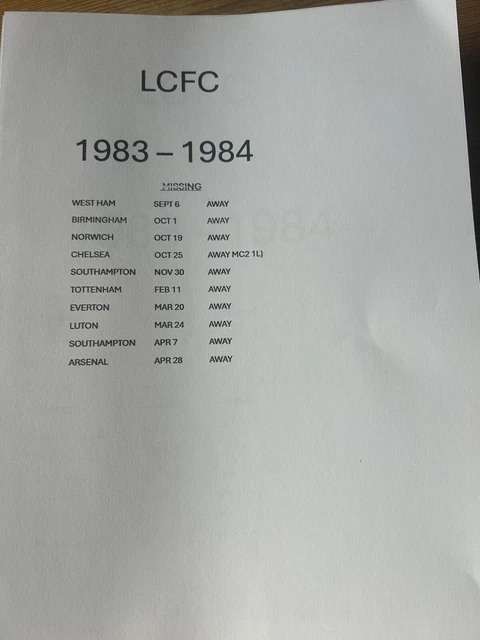 LEICESTER CITY SEASON 83-84 Home And Away Programmes £5.92 - PicClick UK