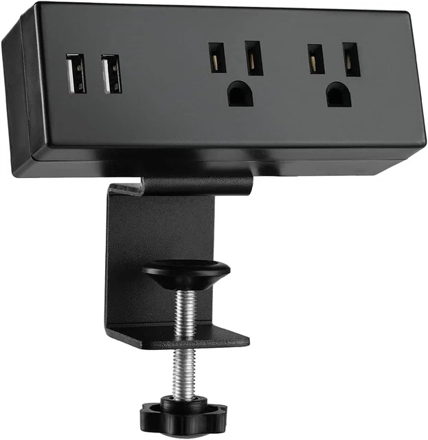 DESK EDGE POWER Strip with USB Ports Desktop Clamp Power Outlets ...