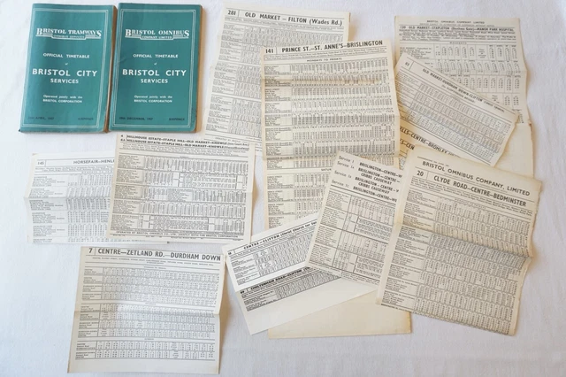 APRIL & DEC 1957 Bristol City Services Tramways Omnibus Bus Timetable ...