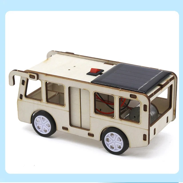 SOLAR POWERED WOOD Bus Toy Car Education Toy Gifts DIY Crafts Stable ...