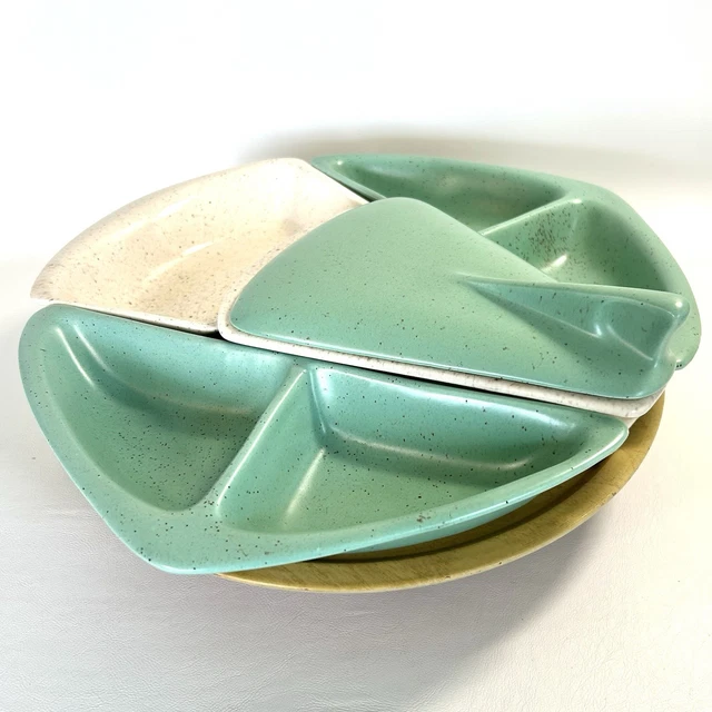 VTG ATOMIC AC Davey California Pottery Aqua Lazy Susan Server Rotating ...