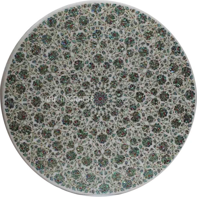 3'X3' MARBLE DINING Table Top Paua Shell Design Floral Inlay Home ...