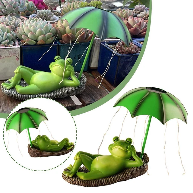SOLAR LIGHT FROG Garden Statue Frog Umbrella Sculpture Lighting Decor ...