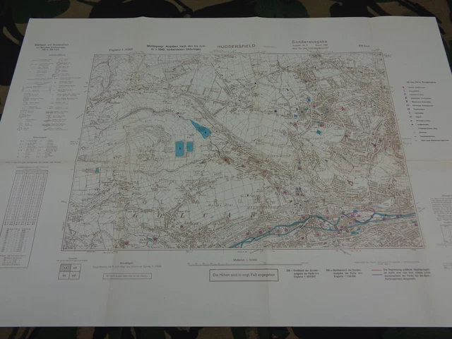 WW2 GERMAN ARMY Target Map "Huddersfield" (Golcar, Longwood, Lindley ...