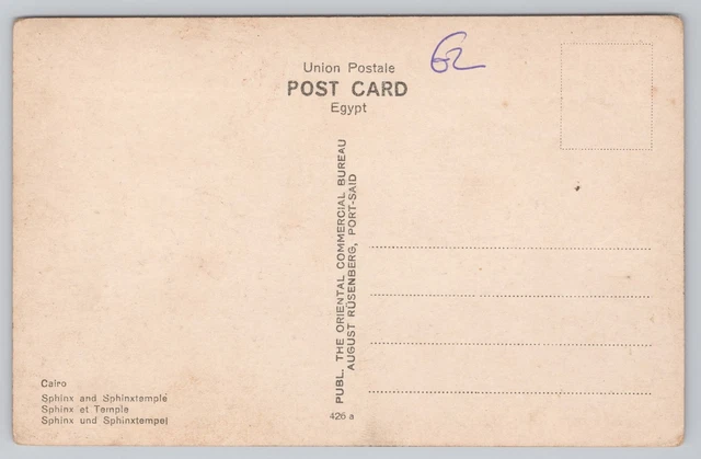 CAIRO GREAT PYRAMID And Sphinx Temple Egypt Vintage Postcard Rusenberg ...