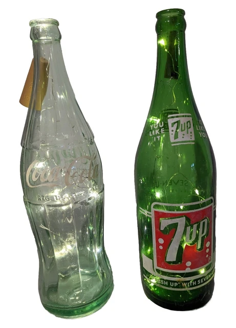 VINTAGE 1965 7UP Green Glass Coca Cola Soda Bottle LED Lights Table ...