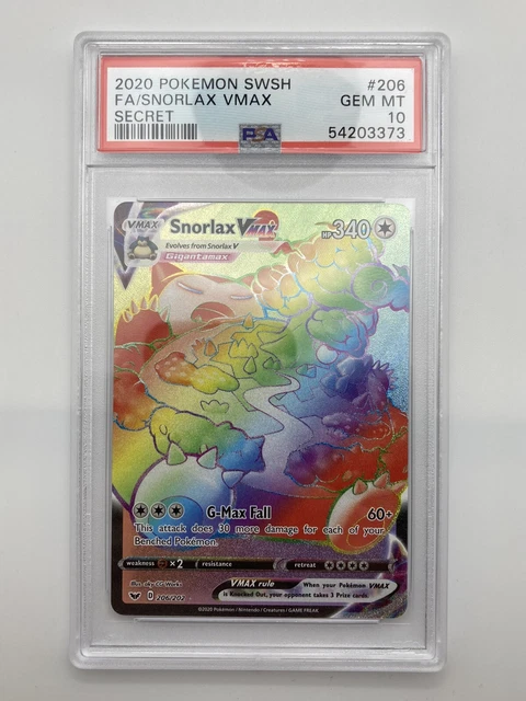 PSA 10 GEM MINT - Snorlax VMAX 206/202 - Full Art Rainbow Secret ...