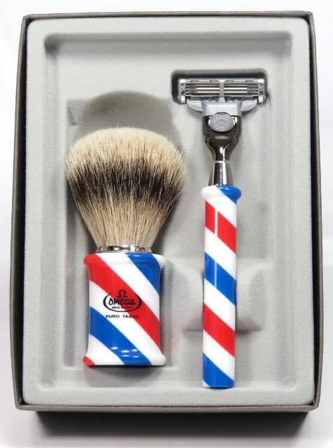 OMEGA PURE BADGER Shaving Brush and Razor Set (In Gift box) M6735.2 £ ...