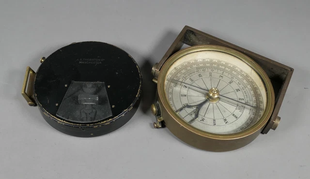 VINTAGE BRASS SURVEYING Compass And Leather Cased Box Sextant By ...