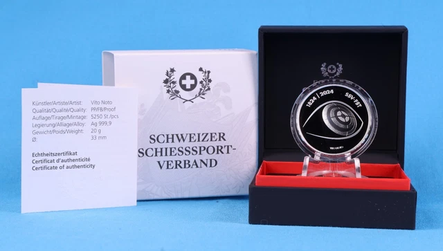 SCHWEIZ 20 FRANKEN 2023 Schweizer Schiesssportverband Silber * PP/Proof* mit OVP EUR 78,00 ...