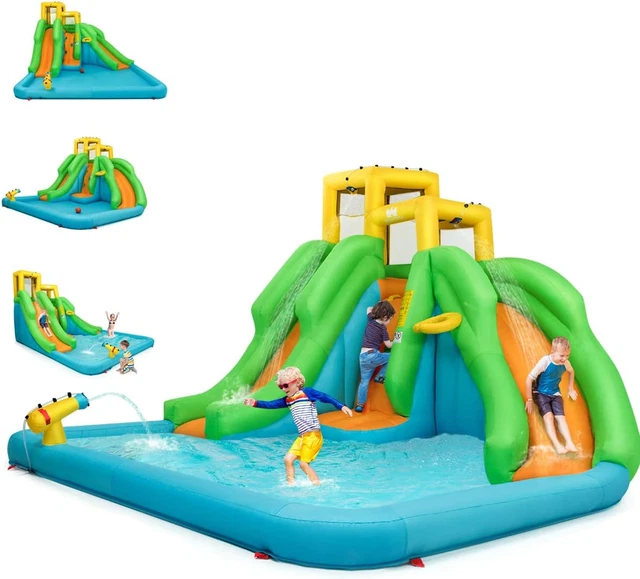 5 EN 1 Château Gonflable Enfants Avec Toboggan Double, Parc Aquatique ... 5 EN 1 Château Gonflable Enfants Avec Toboggan Double, Parc Aquatique ...