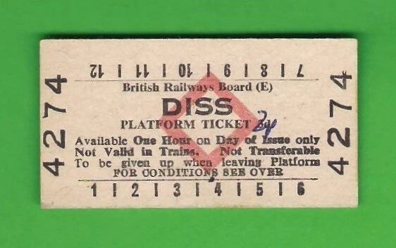 BRITISH RAILWAYS PLATFORM Ticket - BRB(E) Diss - 3d / 2p - Red Diamond ...