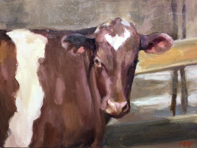 ARTIST PDQ ORIGINAL Oil Painting Farm Animal Cow Cattle Alla-Prima ...