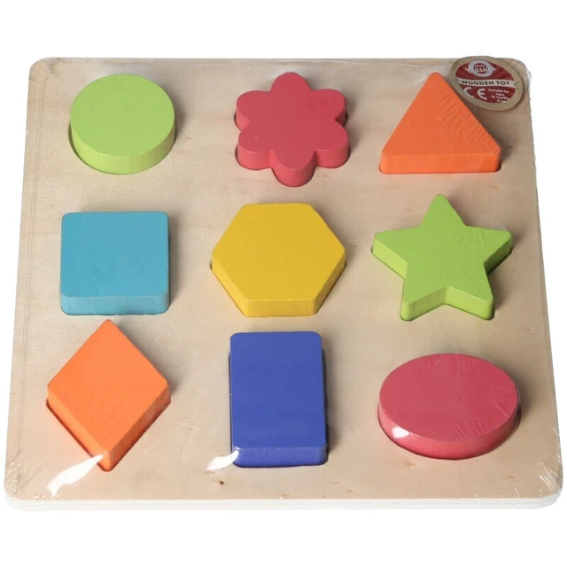 WOODEN 9 SHAPE Recognition Block Puzzle Game Pre School Learning Tool ...