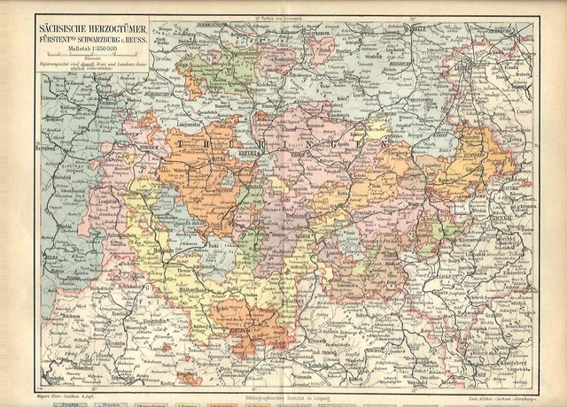 CARTA GEOGRAFICA ANTICA SASSONIA SACHSEN SCHWARZBURG REUSS 1890 Old ...