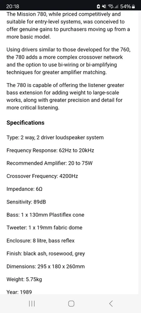 MISSION CYRUS 780 Bi-Wireable Stereo Bookshelf Speakers in Black Ash ...