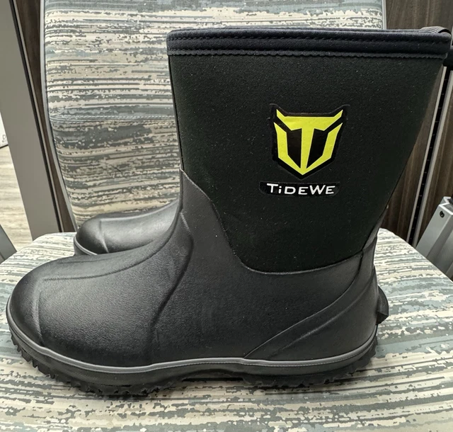 TIDEWE MEN'S BLACK Rain Boots Rubber/Neoprene Mid-Calf Pull-On Steel ...